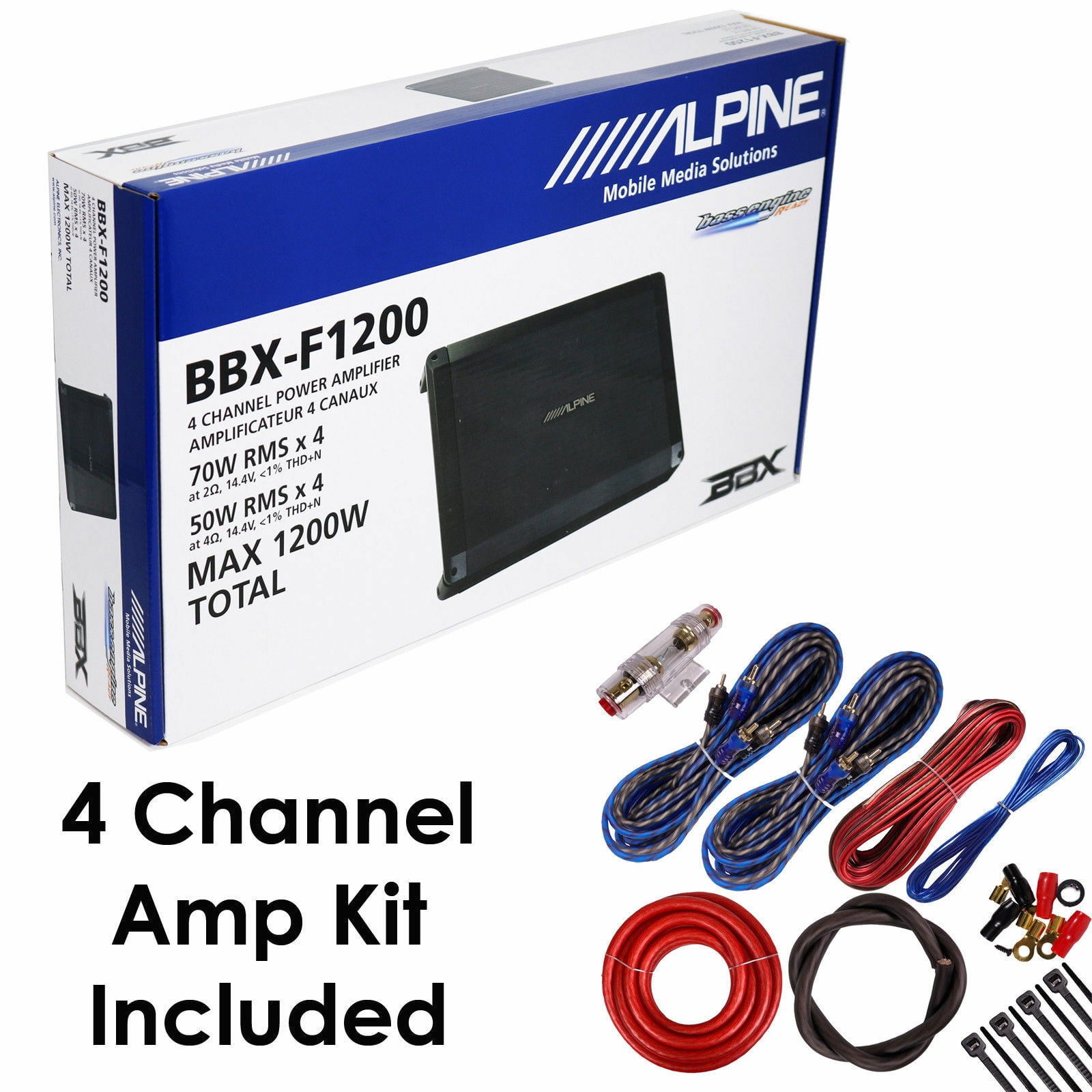 Alpine BBX-F1200 BBX Series 600W 2-ohm Stable 4 Channel Class-A/B Amp w/Amp KIT - Walmart.com