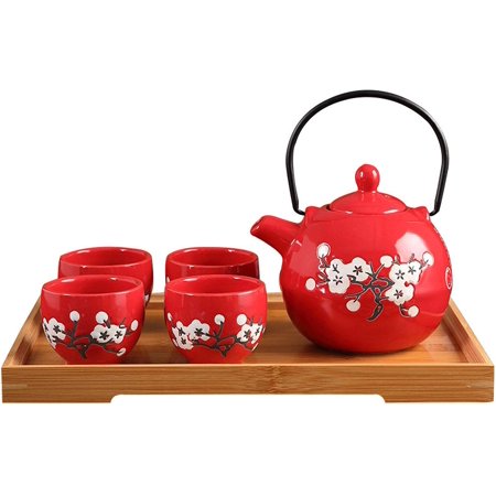 Takung Fu Tea Porcelain Japanese Tea Service Cherry Blossom Chinese Red ...