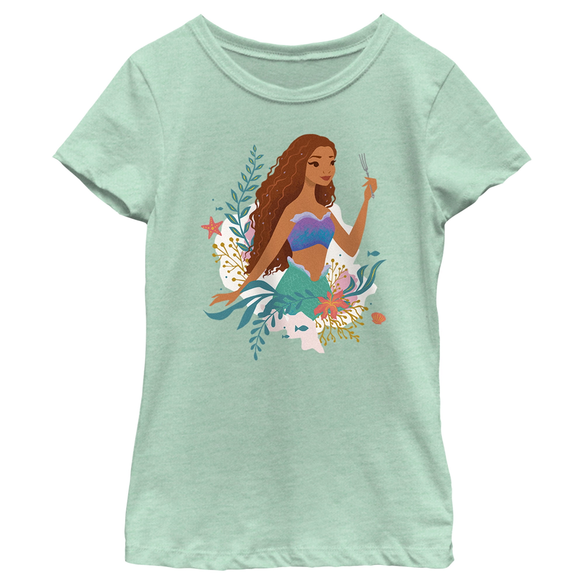 Girl's The Little Mermaid Ariel Dinglehopper Portrait Graphic Tee Mint ...