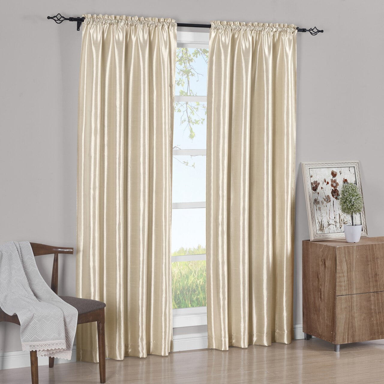 (Set of 2) Soho Faux Silk Rod Pocket Waterfall Window Curtain Panels ...