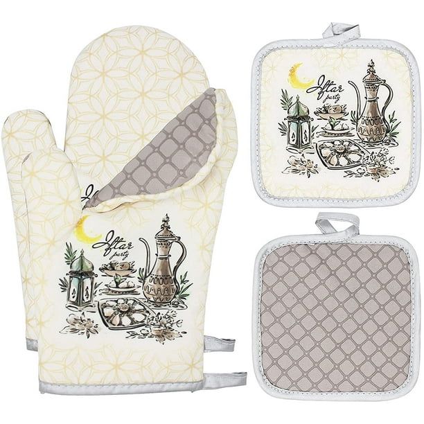Ramadan Oven Mitts and Pot Holders Sets, Non-Slip Silicone Kitchen ...