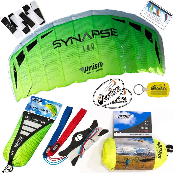 Prism Synapse 140 Foil Kite Bundle with Black & White 20ft Tube Tail ...