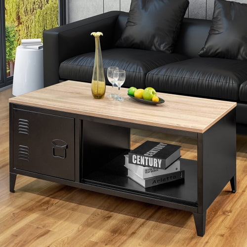 Black Farmhouse Coffee Table, Modern Living Room Table with Storage ...