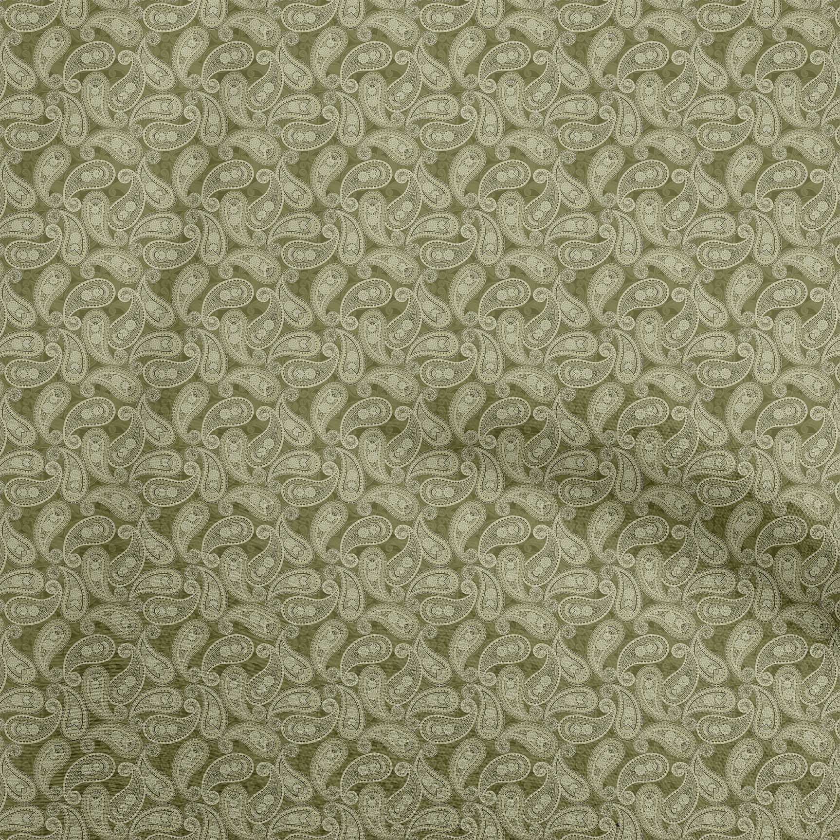oneOone Silk Tabby Dark Olive Green Fabric Asian Paisley Sewing ...