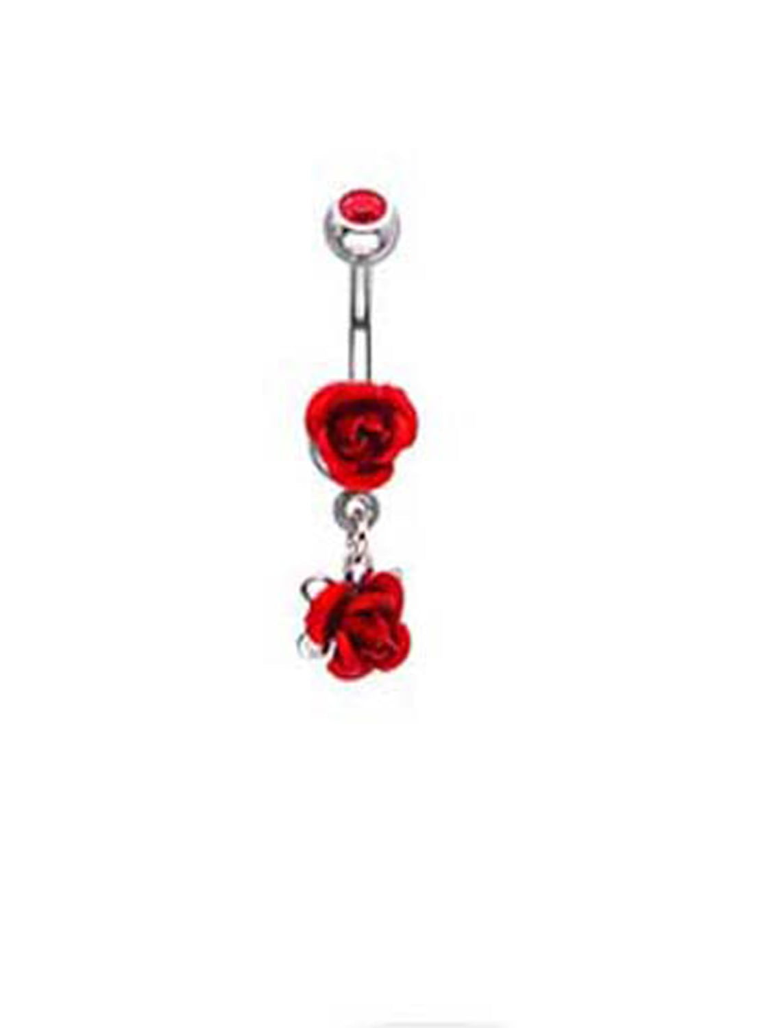 Double Red Rose Belly Button Ring - Rose Belly Ring Body Jewelry ...