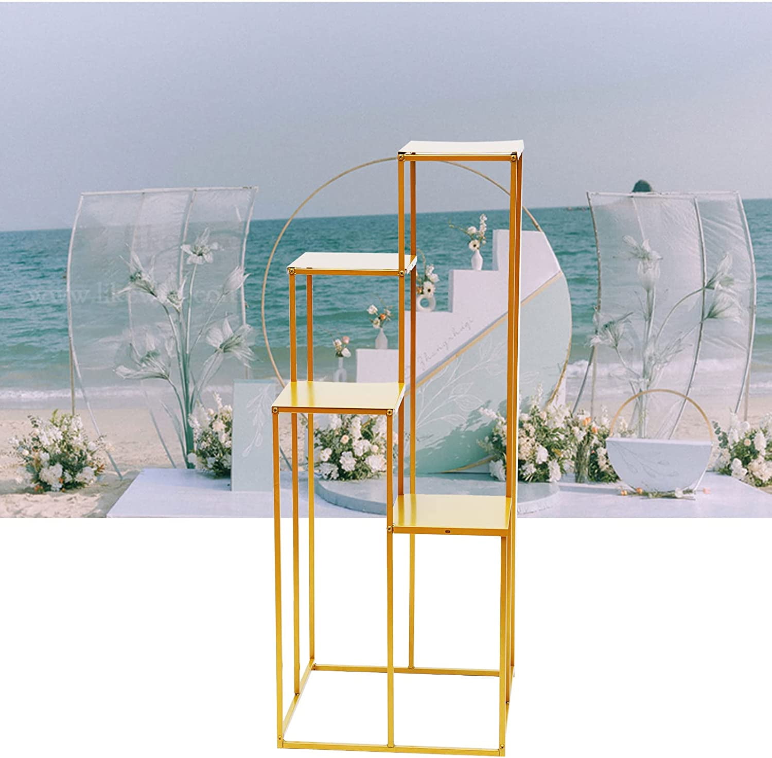 Fichiouy 4 Layer Wedding Stand Metal Vase Stand Floor Column Floral ...