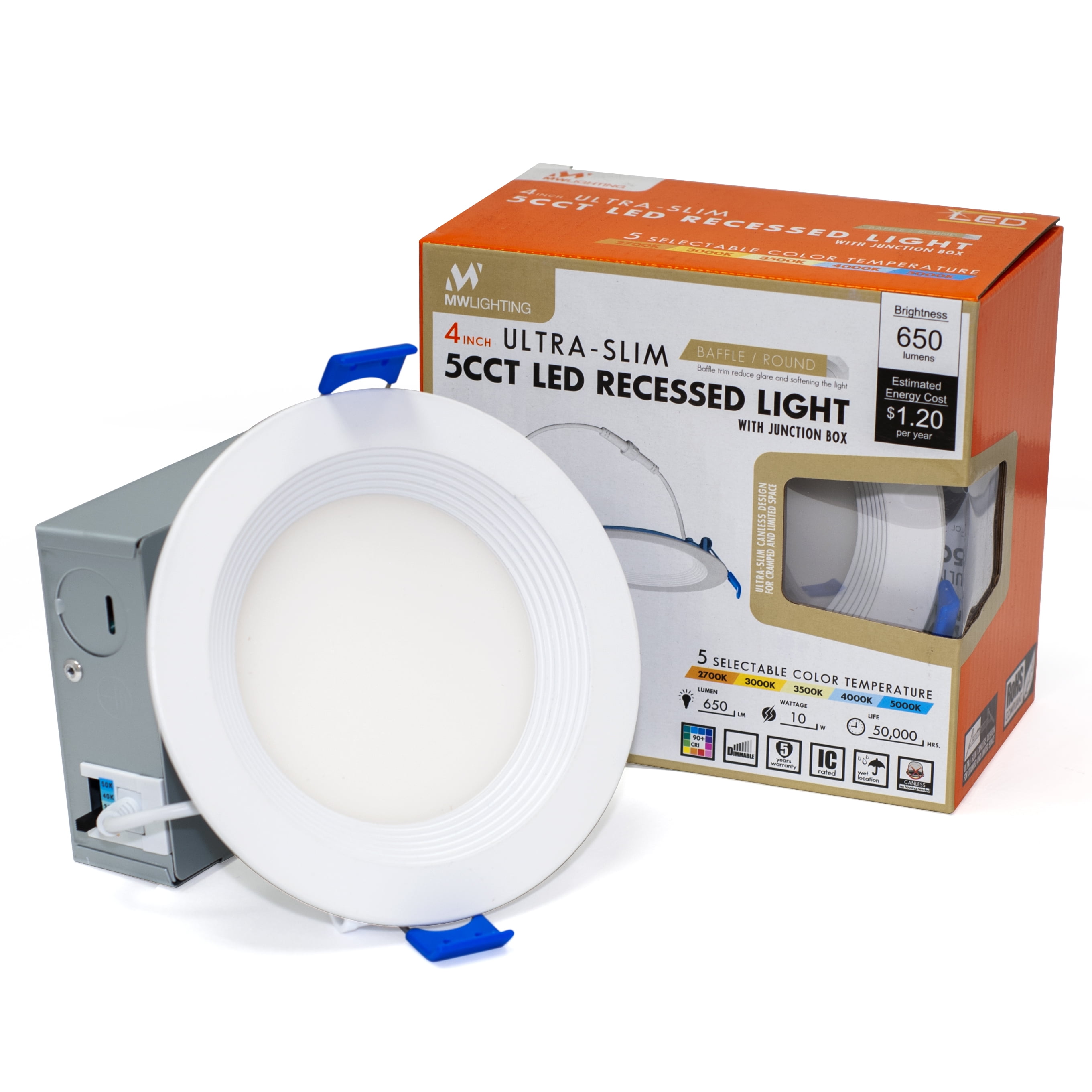 MW Lighting 4 Inch Canless 5CCT Color Temperature Selectable Ultra-Slim Baffle Round LED ...