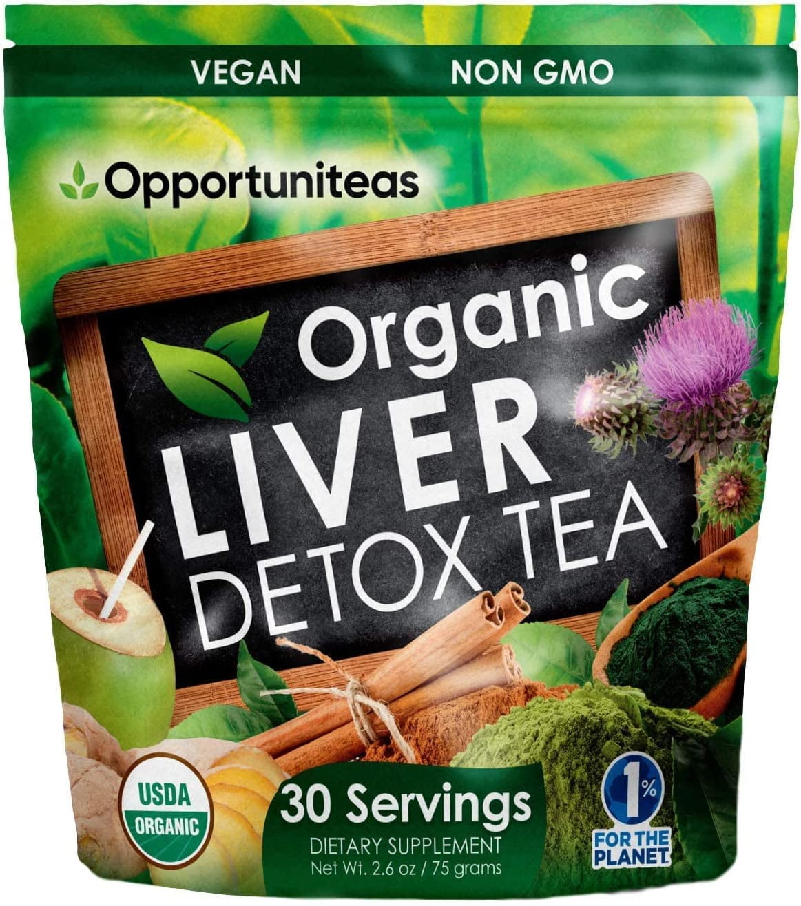 Opportuniteas Liver Detox Tea Matcha Green Tea, Milk Thistle, Spirulina ...