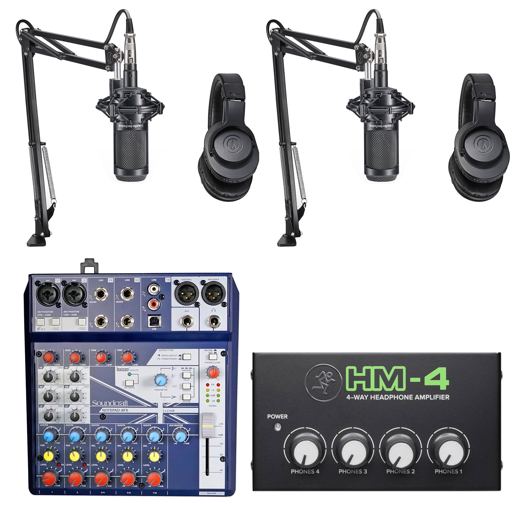 Audio Technica 2-Person Podcast Podcasting Kit w/ 2035 Mics+Headphones ...
