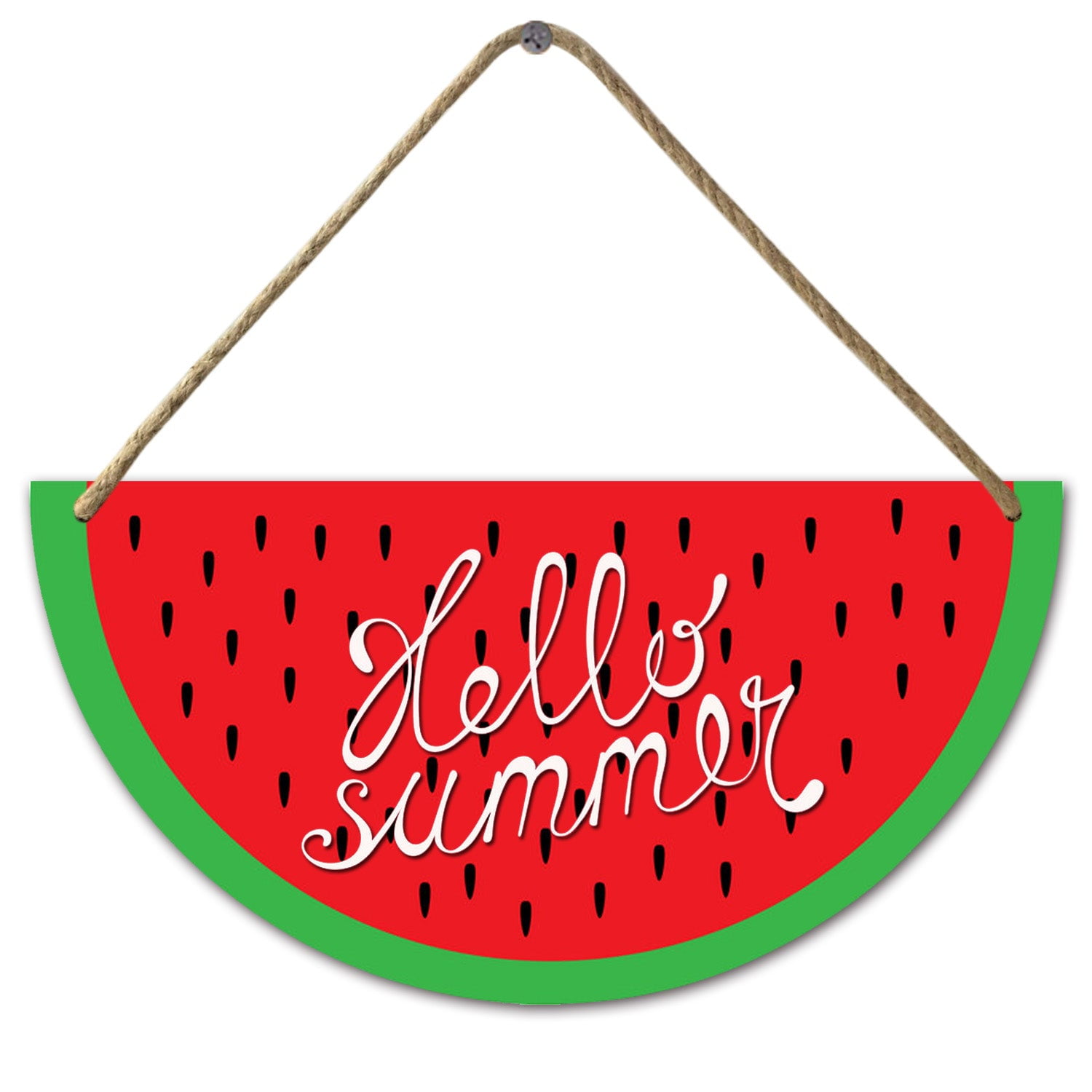 Eveokoki Watermelon Door Sign Hello Summer Door Hanger Wood Front Door