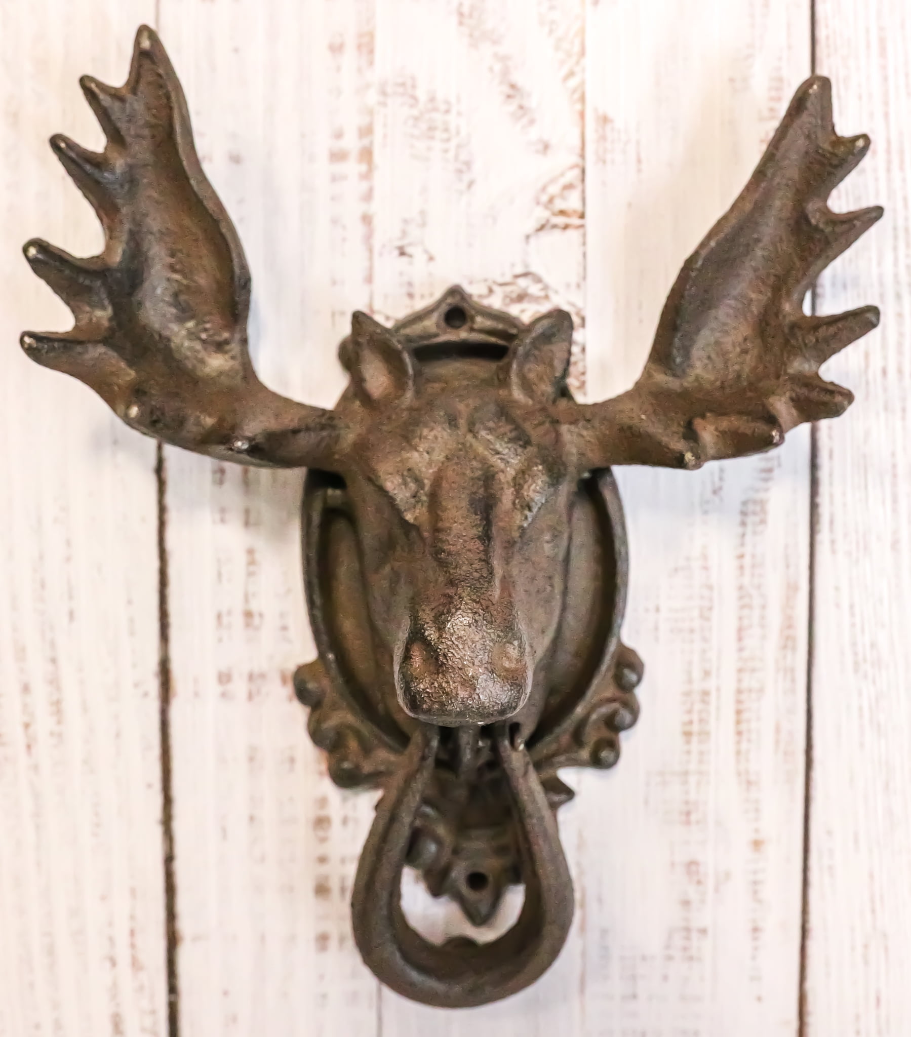 Ebros Rustic Western Forest Horned Bull Moose Head Cast Iron Door ...