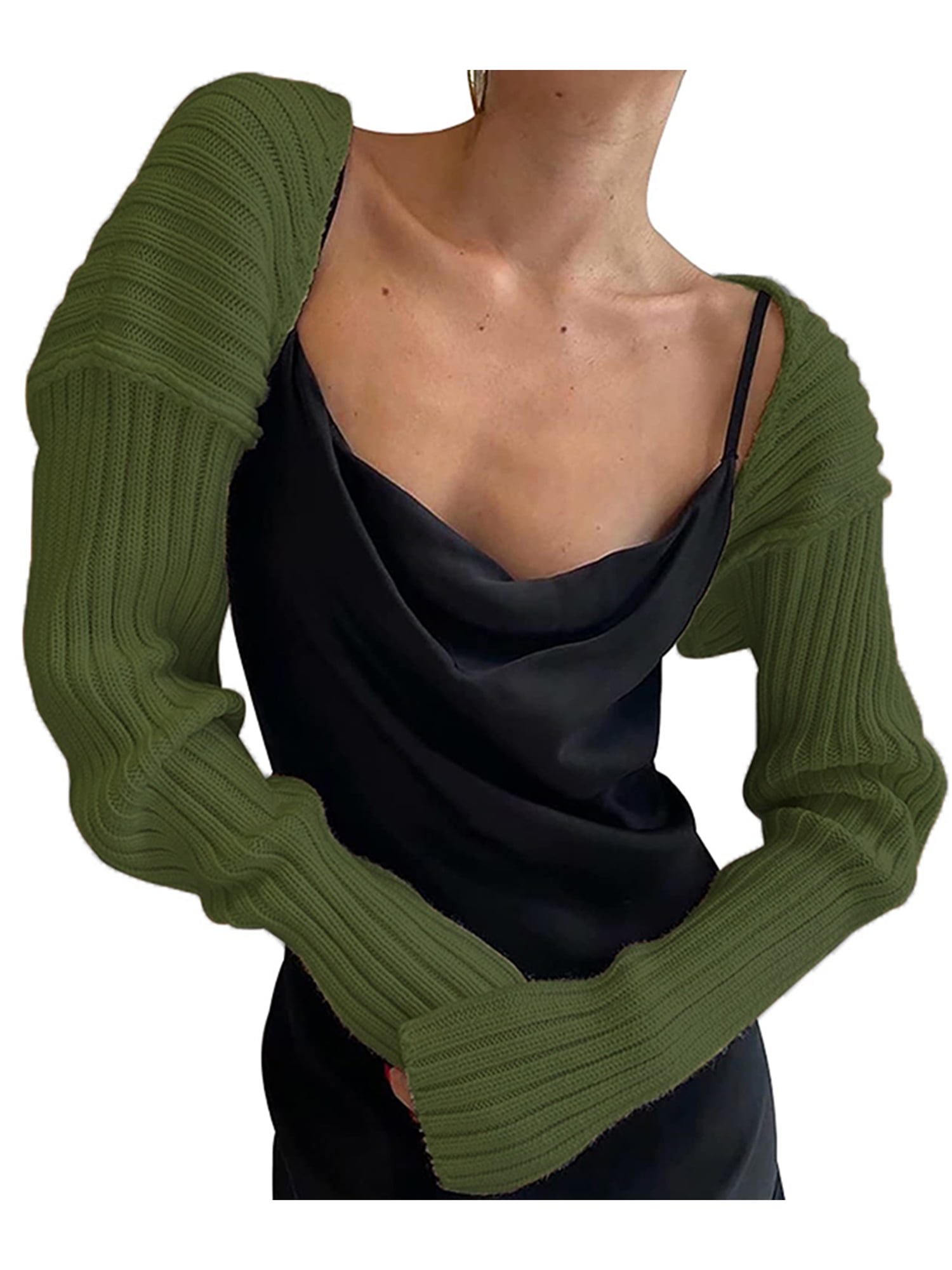 Women Drop Shoulder Cropped Shrug Sweater Long Sleeve Open Front Top ...