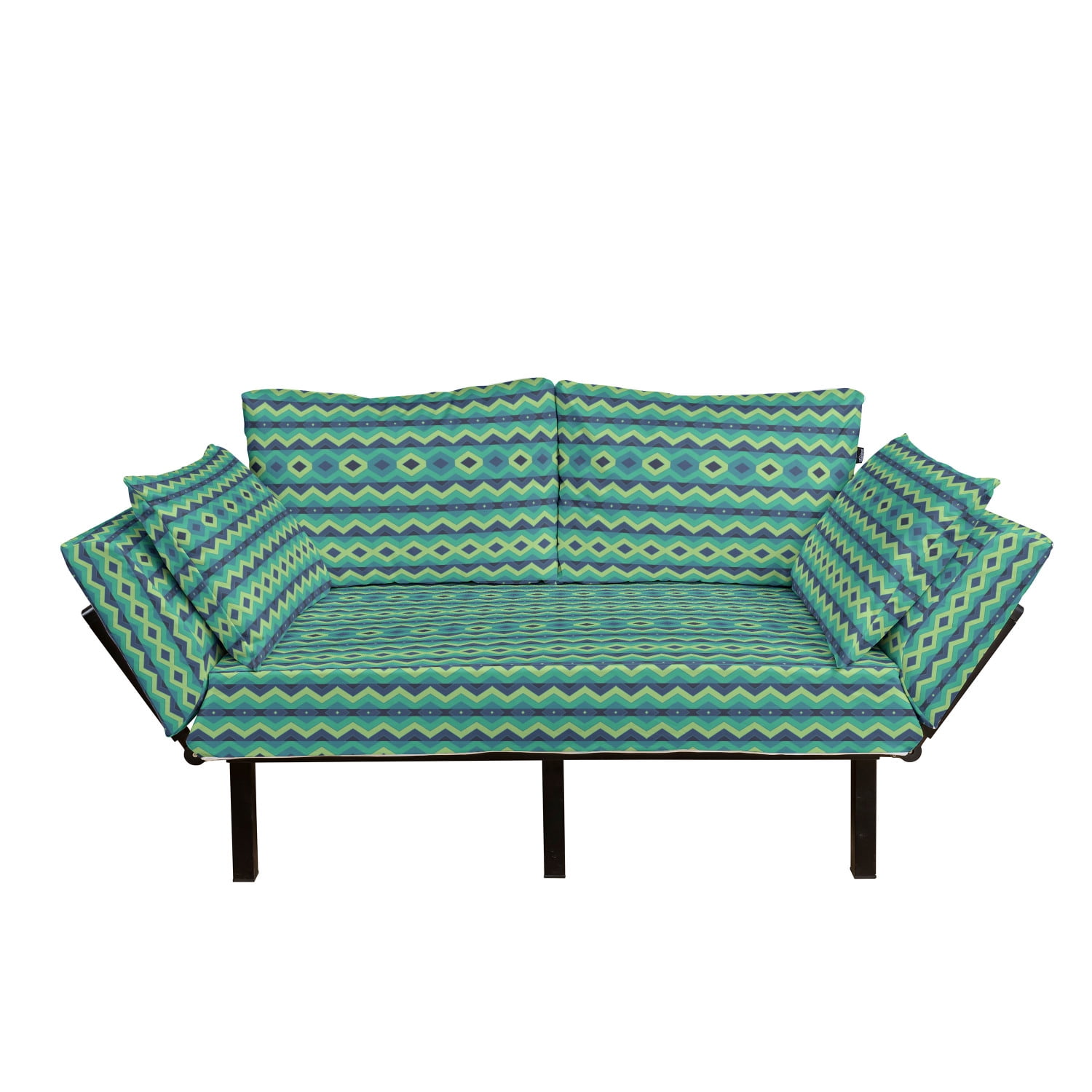 Chevron Futon Couch, Vertical Borders with Zigzag Stripes Vintage ...
