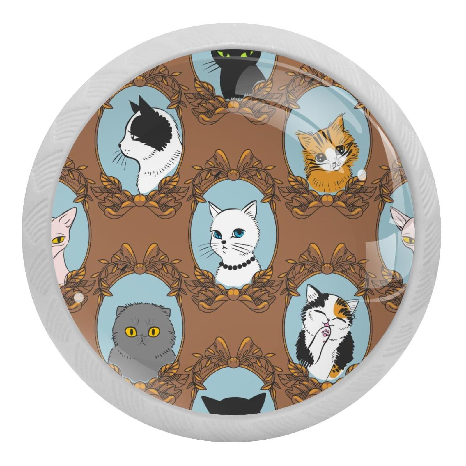 4PCS Round Funny Retro Cats Cabinet Fluorescence Knob Glowing in the ...