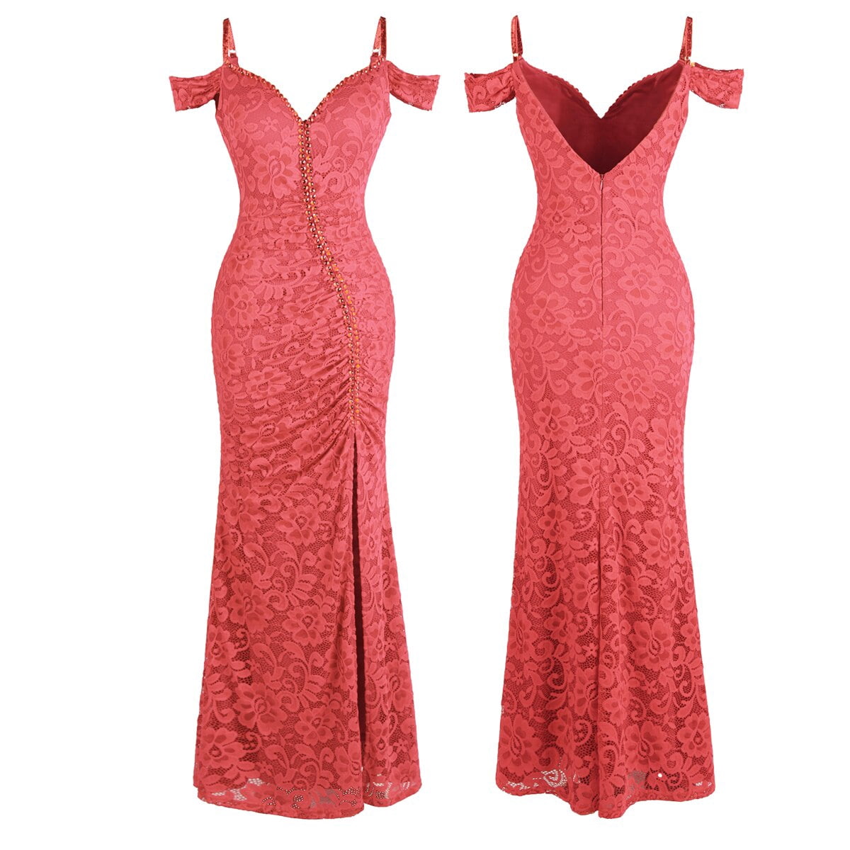 Angel-fashions Women's Elegant Cocktail Party Gown Spaghetti Strap Boat ...