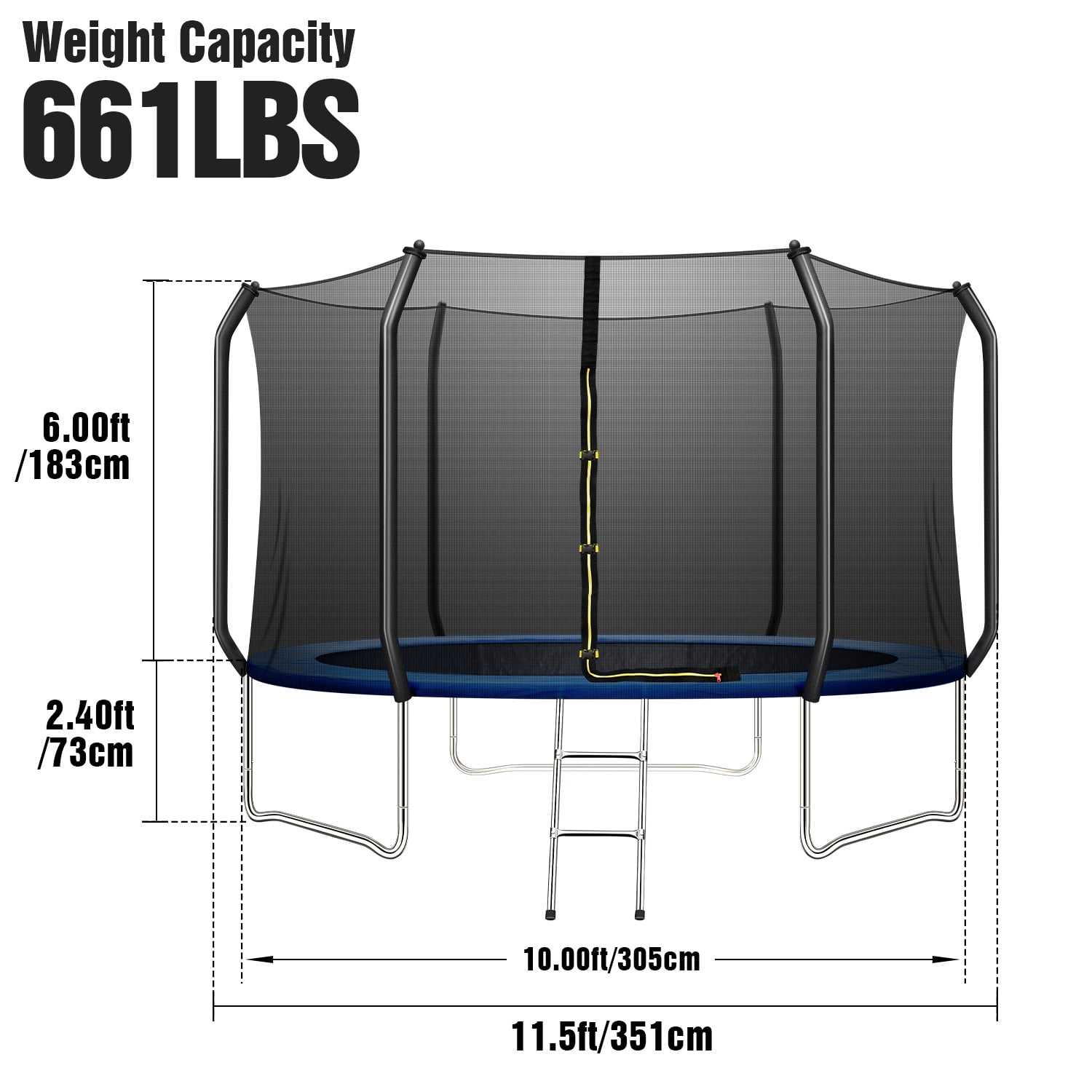 JINS&VICO 10FT Trampoline for Kids/Adult with 6FT Enclosure Net, 661LBS ...