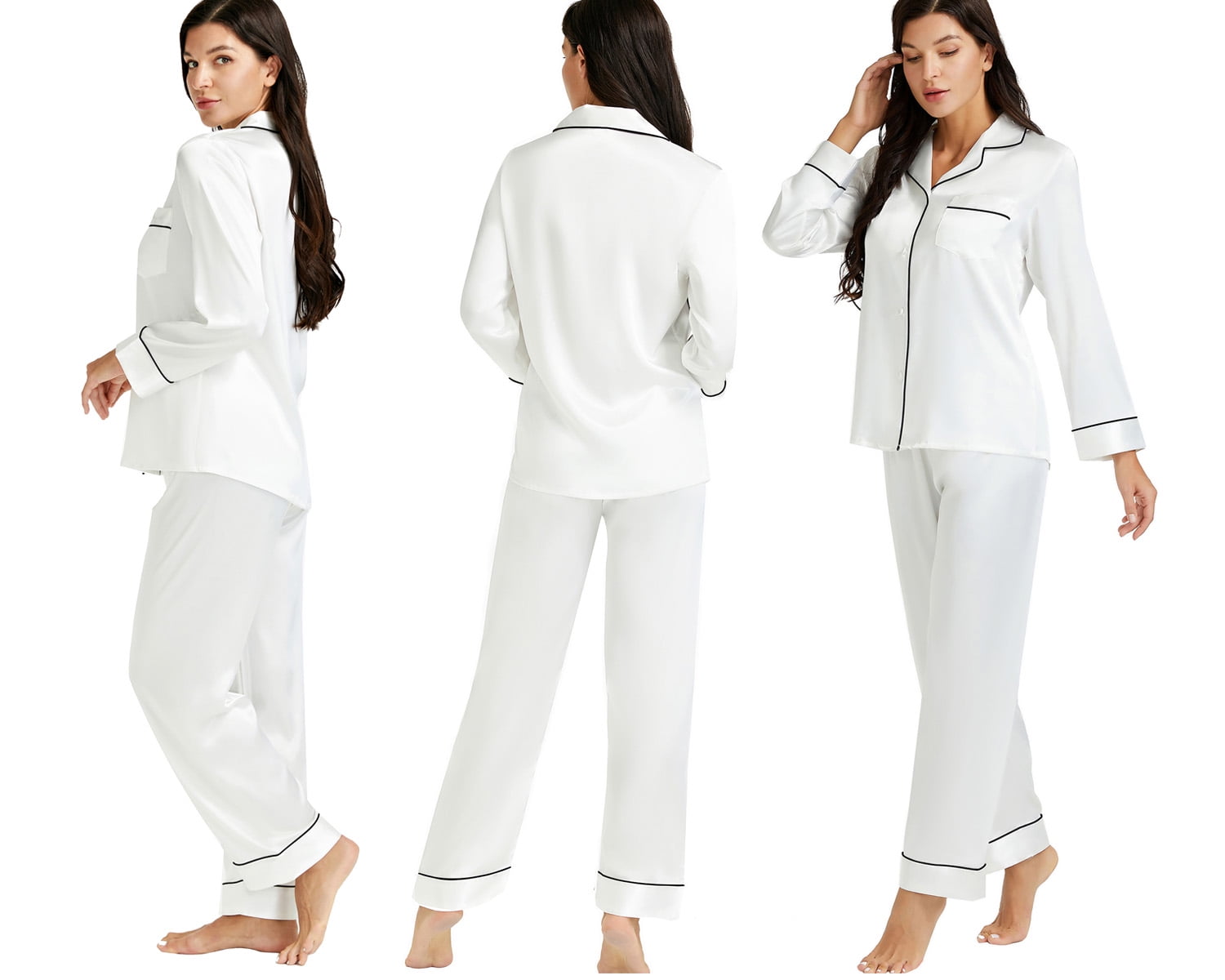 LONXU Women's Sleepwear Silk Satin Luxury Nightwear Sets XS-XXXL ...