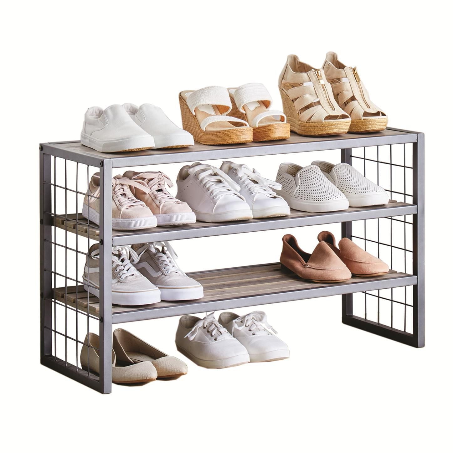Mainstays 3-Tier Stackable Shoe Rack, Gray, Holds up to 12 Pairs ...