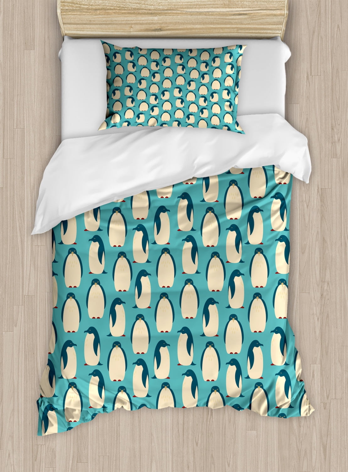 Penguin Twin Size Duvet Cover Set, Arctic Birds Chubby Animal ...