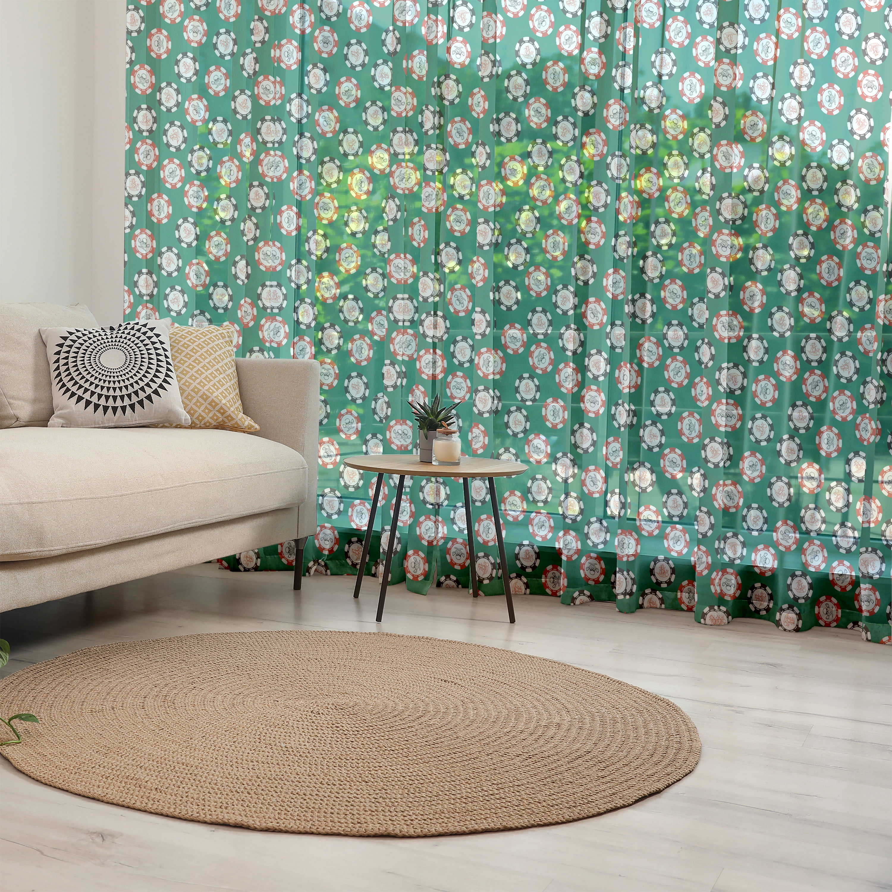 Casino Tulle Curtains with Rod Pocket, Poker Chips Pirates Money ...