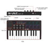 M-WAVE 25-Key USB MIDI Keyboard Controller, Backlit Pads, Semi-Weighted ...