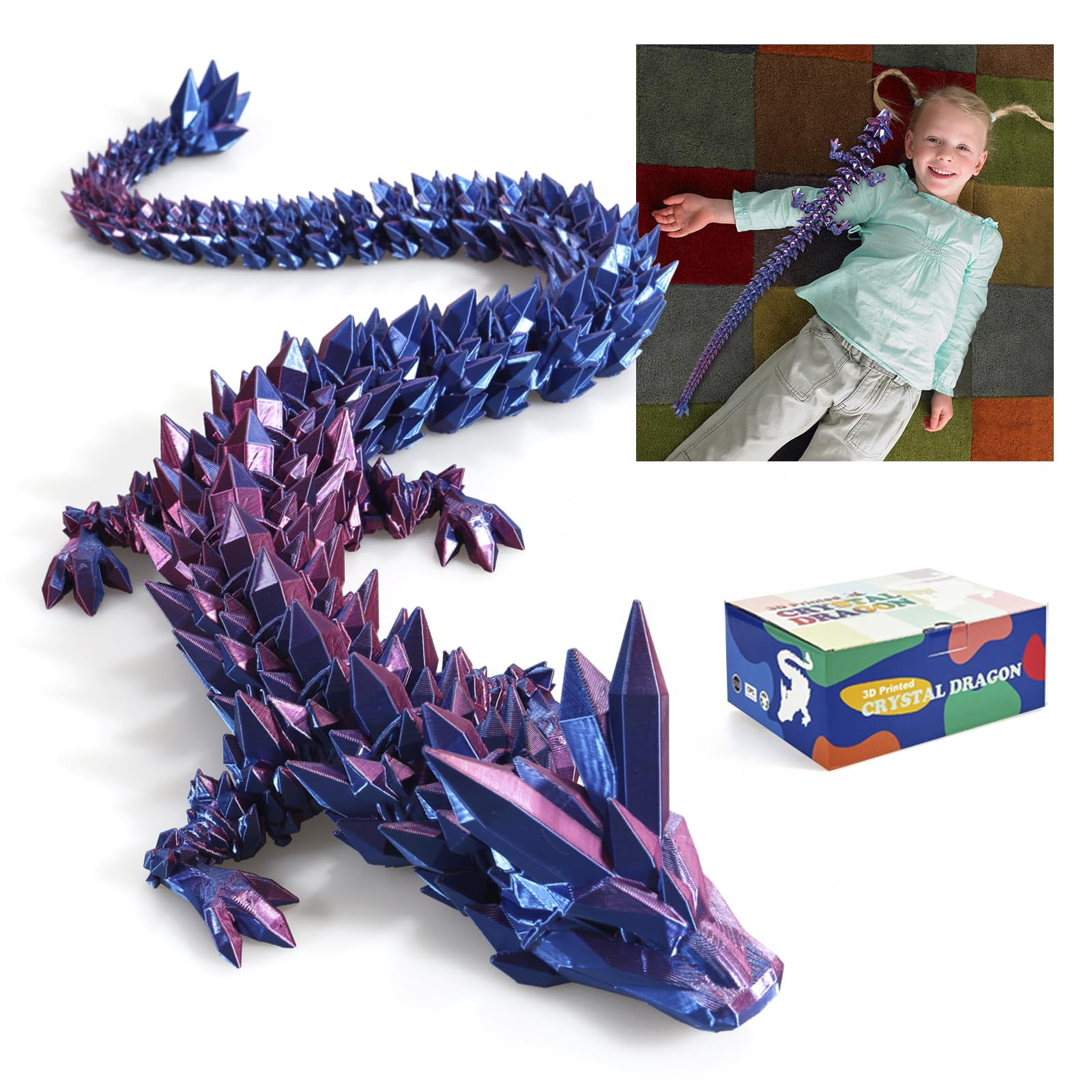 Dragon Toy RWSEFK, 30 cm, estampado en 3D, cristal, dragón, azul y ...
