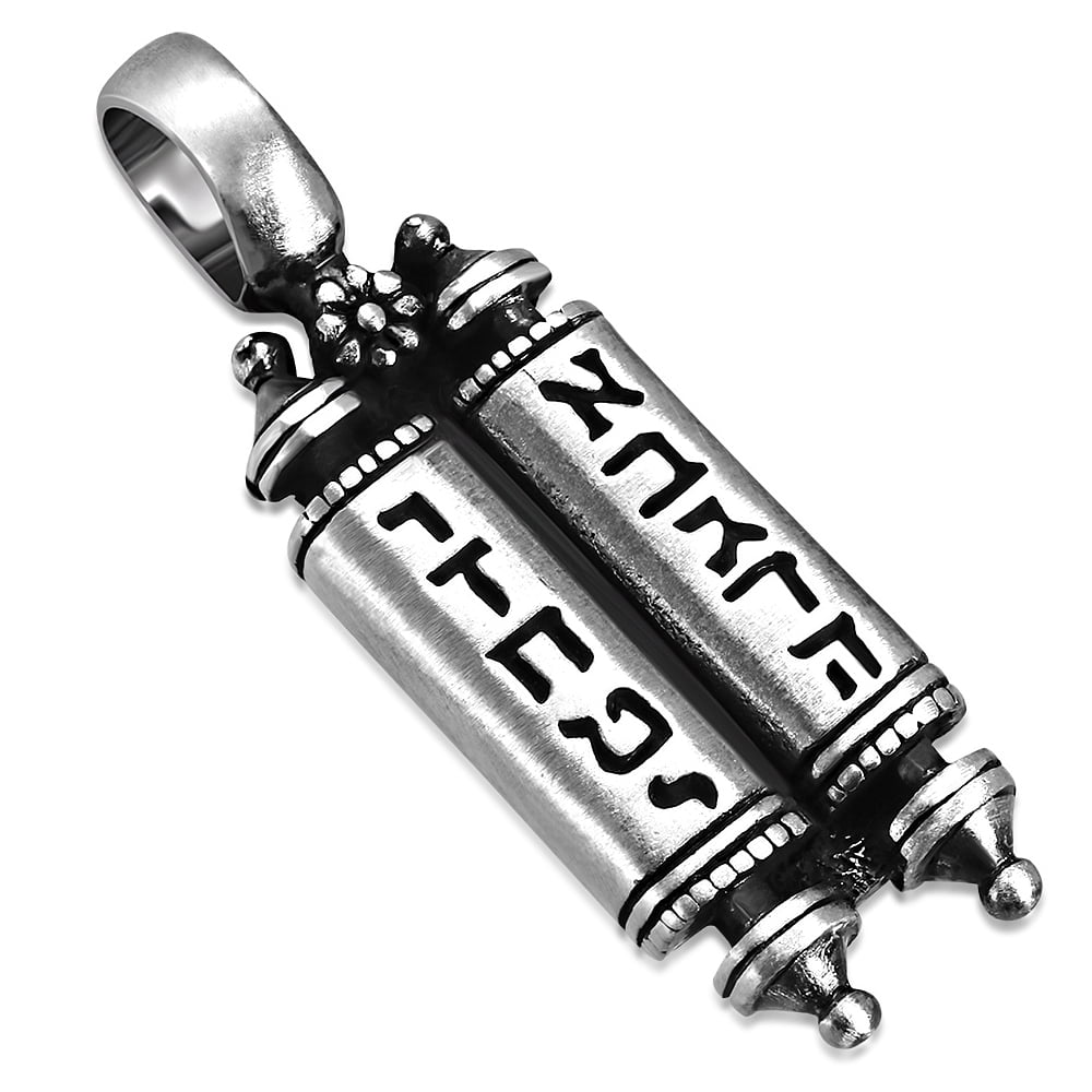 Pewter Silver-Tone Jewish Torah Scroll Men's Pendant Necklace, 22 ...