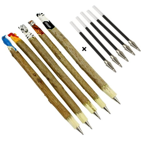 5 PCS Handmade Wooden Ballpoint Pen, Handmade Carved Natural Wooden ...