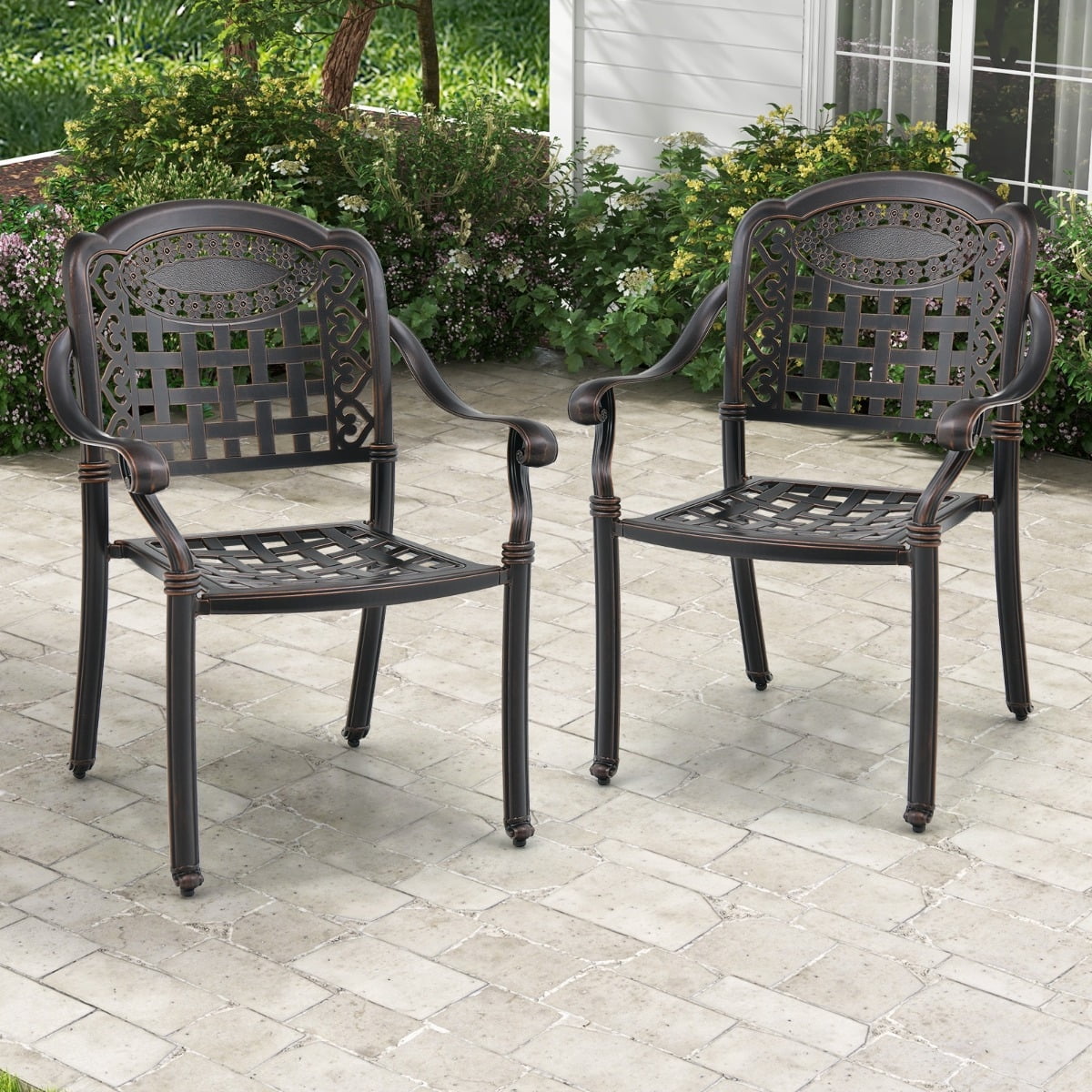 Juego de 2 Sillas de Aluminio Fundido Costway Bronce 66 x 62 x 90 cm ...