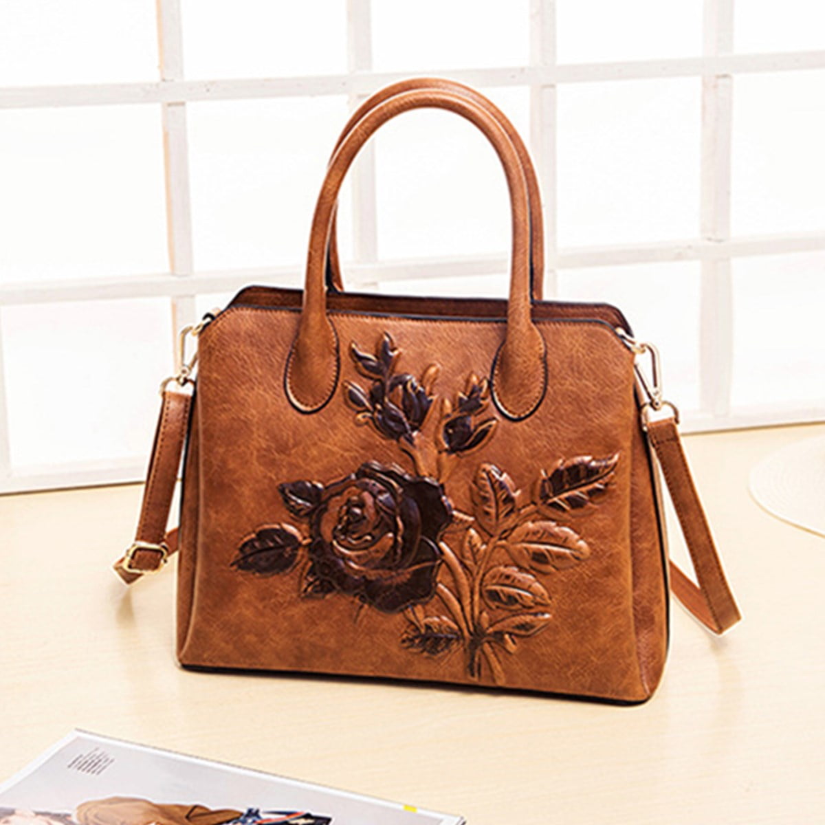Retro Women Leather Handbag Embossed Crossbody Shoulder Bag Tote Purse ...
