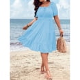 Baby Blue Tie Front Ruffle Hem Plus Size Dress With Puffed Sleeves And ...