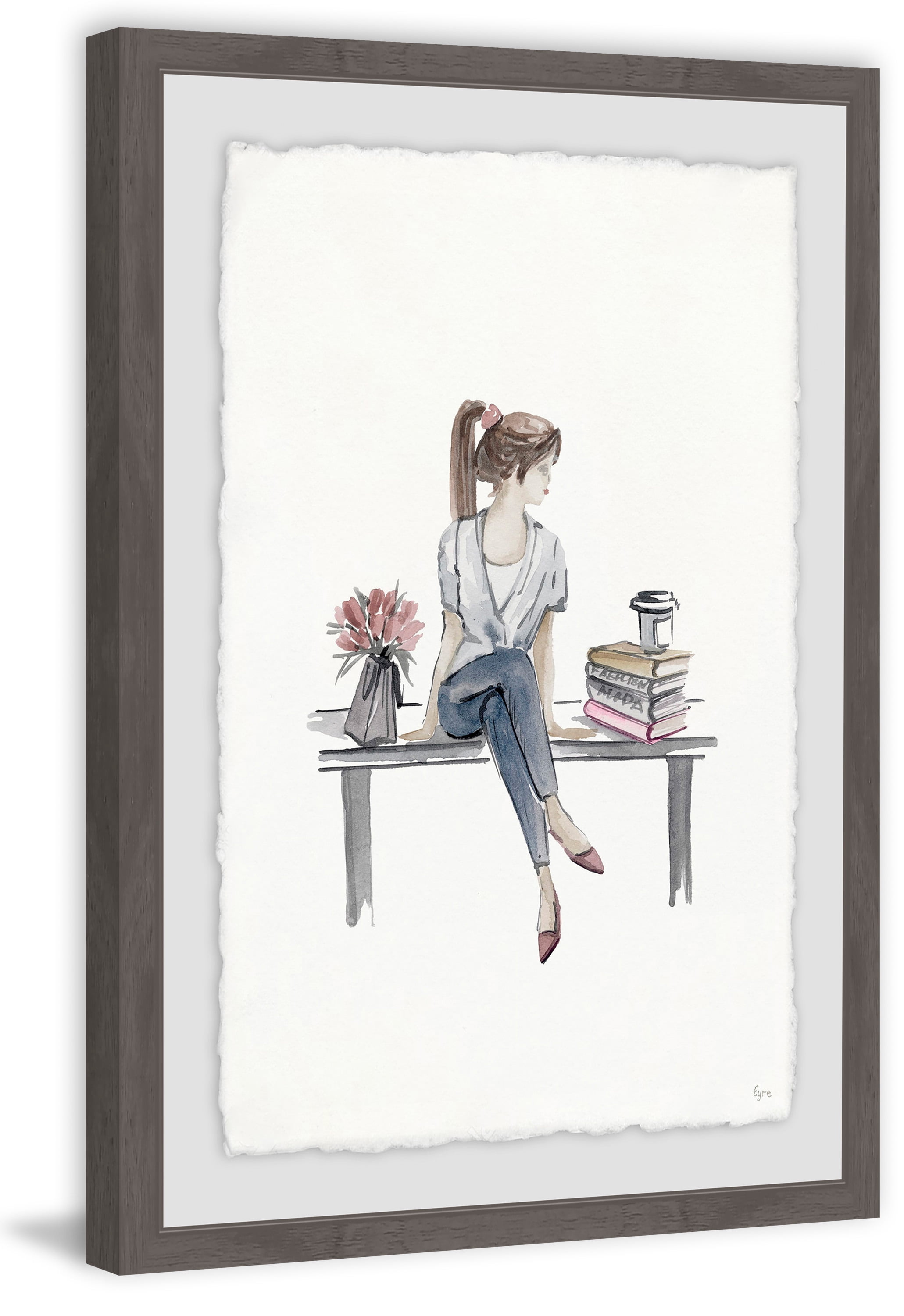 Pretty Girl Sitting on a Bench Framed Painting Print - Walmart.com