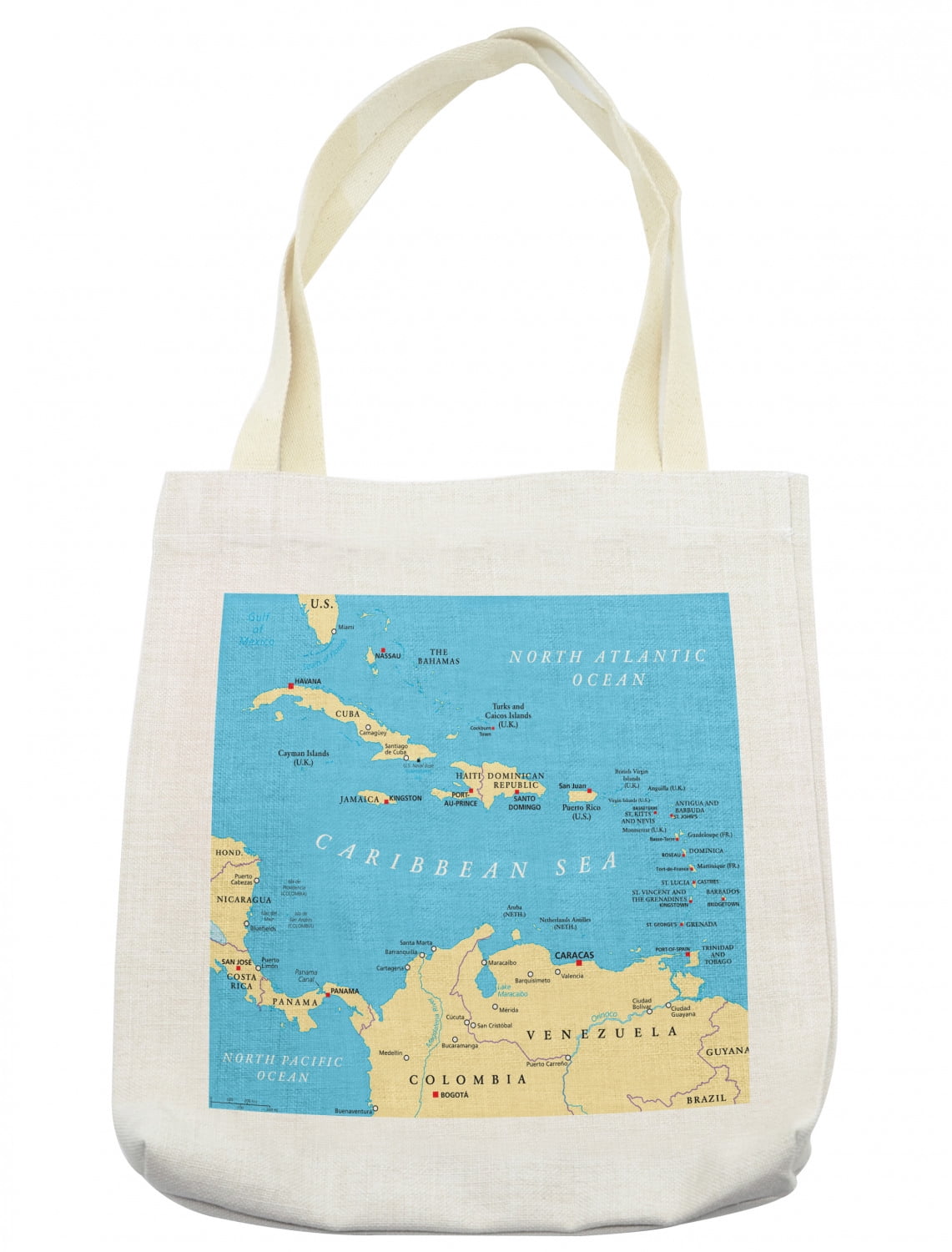 Wanderlust Tote Bag, Caribbean Political Map Capitals National Borders ...