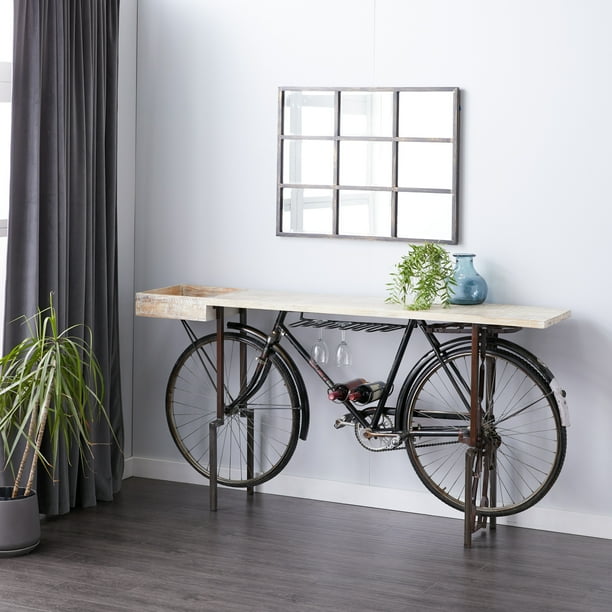 DecMode Rustic Metal Black Bicycle Console Table with Brown Wood ...