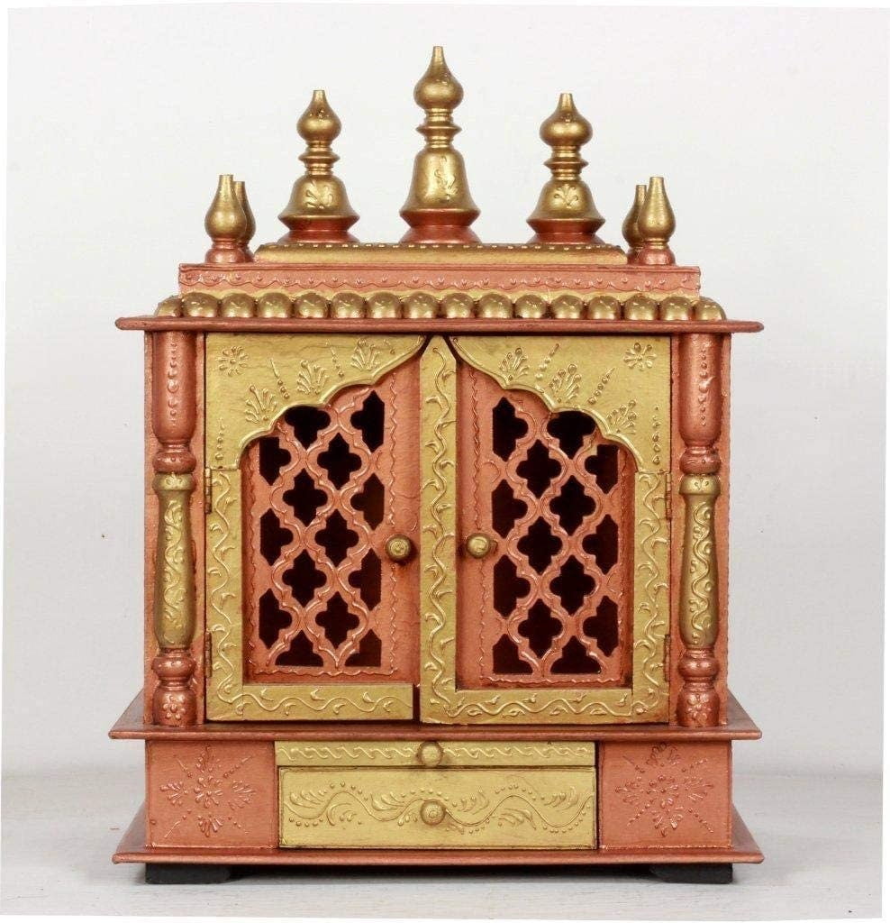 Wooden Copper Brown MANDIR TEMPLE With Doors for Home And Office ...
