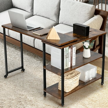 Collections Etc Dark Oak Finish Multi Storage Side Table with Rolling ...
