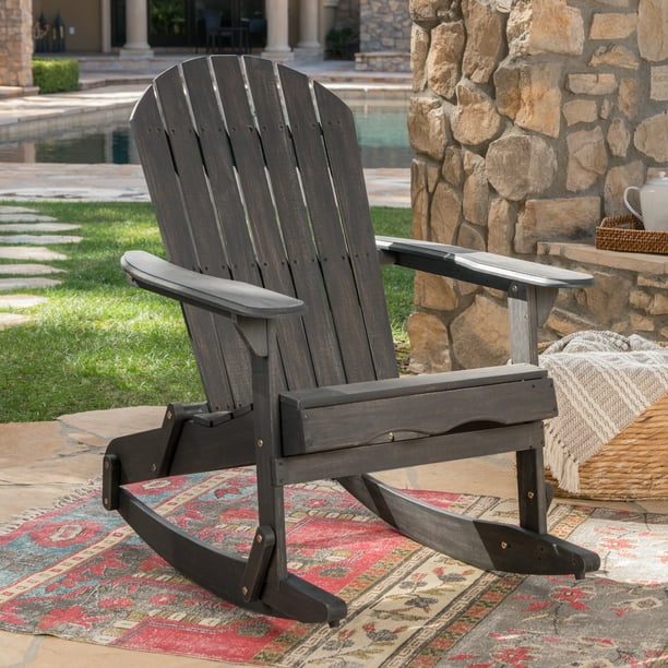Ariel Outdoor Acacia Wood Adirondack Rocking Chair, Dark Grey - Walmart ...