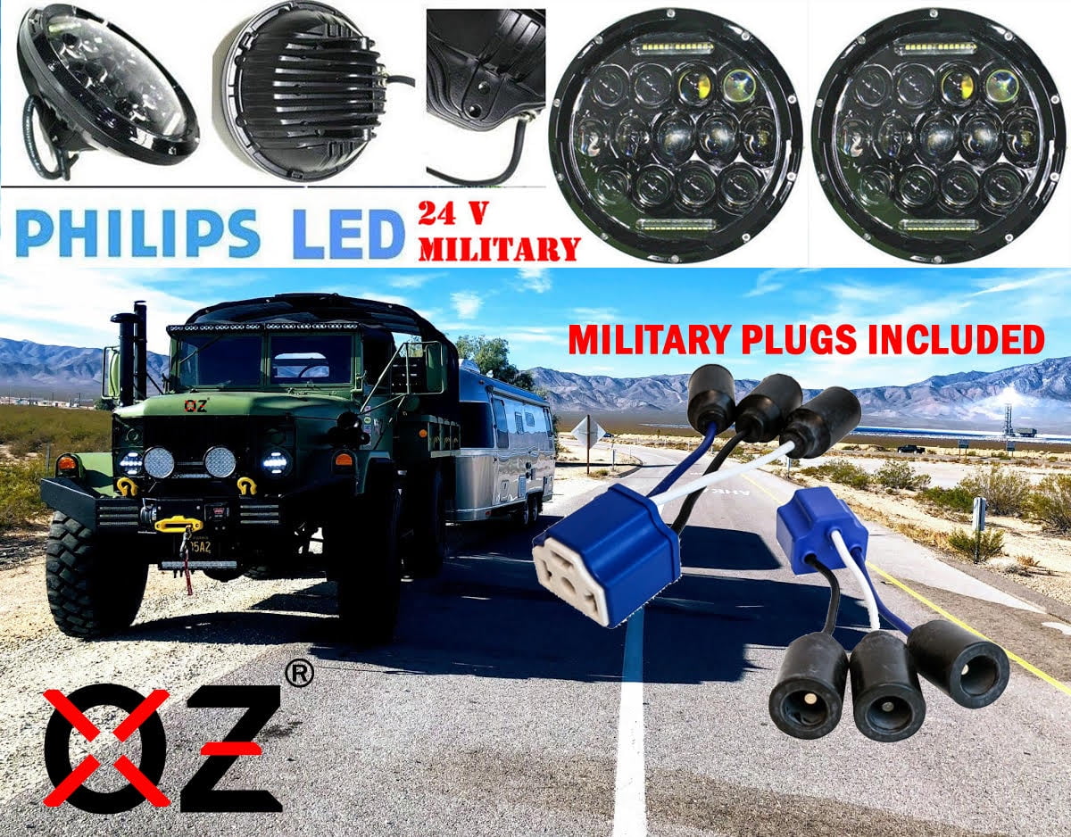 OZ-USA 7" High Output Military LED Headlight 24 Volts Hi/Lo Beam DRL ...