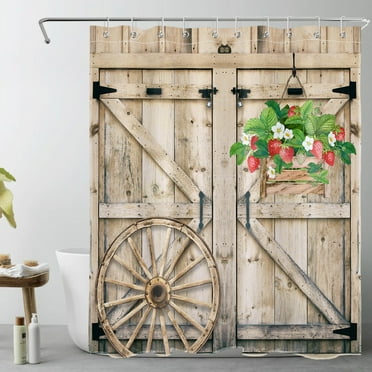 Rustic Barn Door Shower Curtain Set for Bathroom, Farmhouse Arts ...