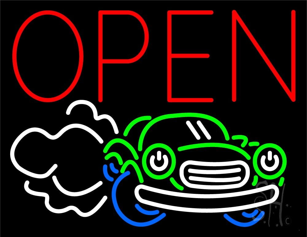 Car Logo Red Open LED Neon Sign 24 x 31 - inches, Clear Edge Cut ...