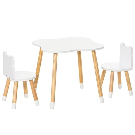 Qaba Kids Wooden Table and 2 Chairs Set Children Dining Table Cute Bear ...