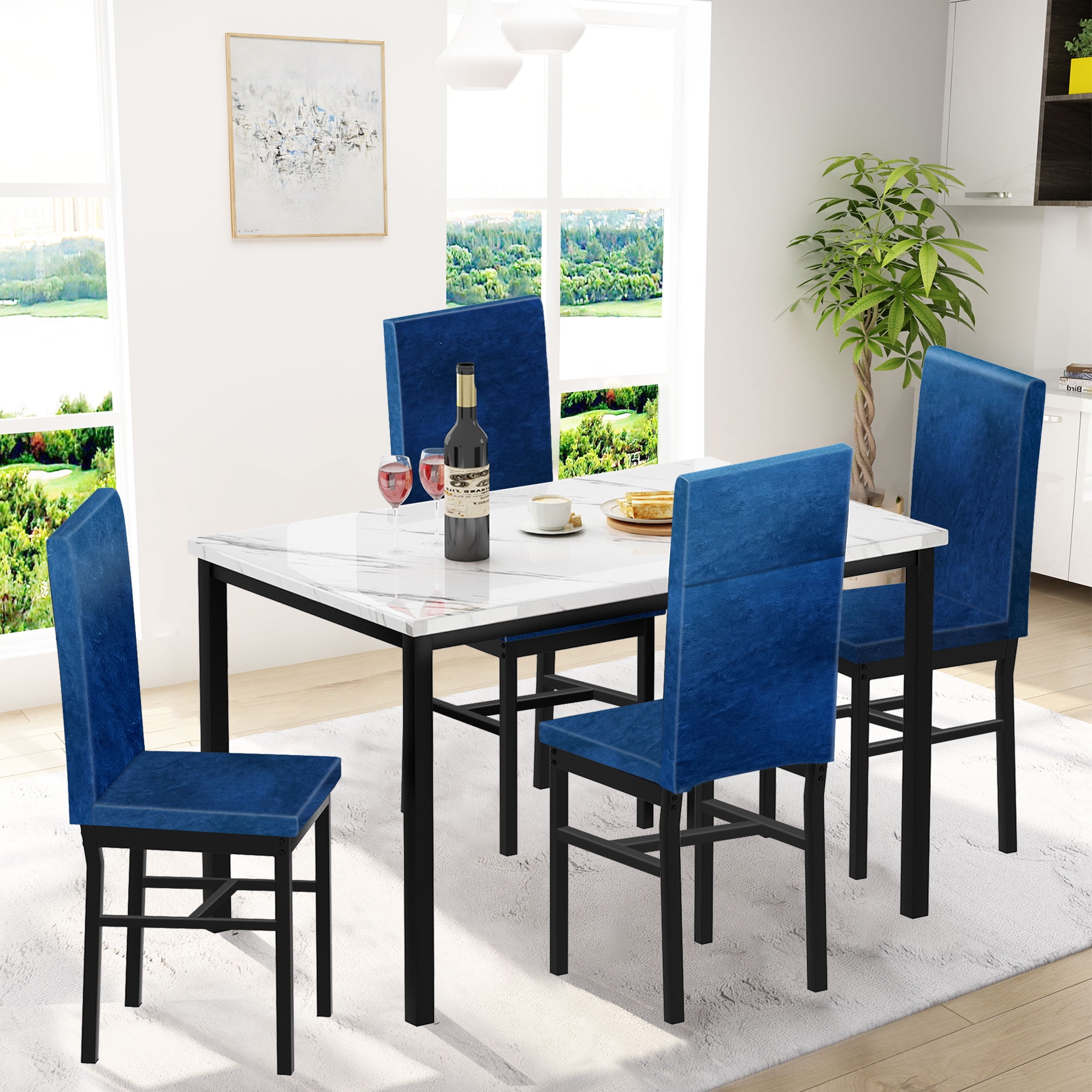 Paproos 5 Piece Dining Table Set, Dining Room Table Set with Marble Top ...