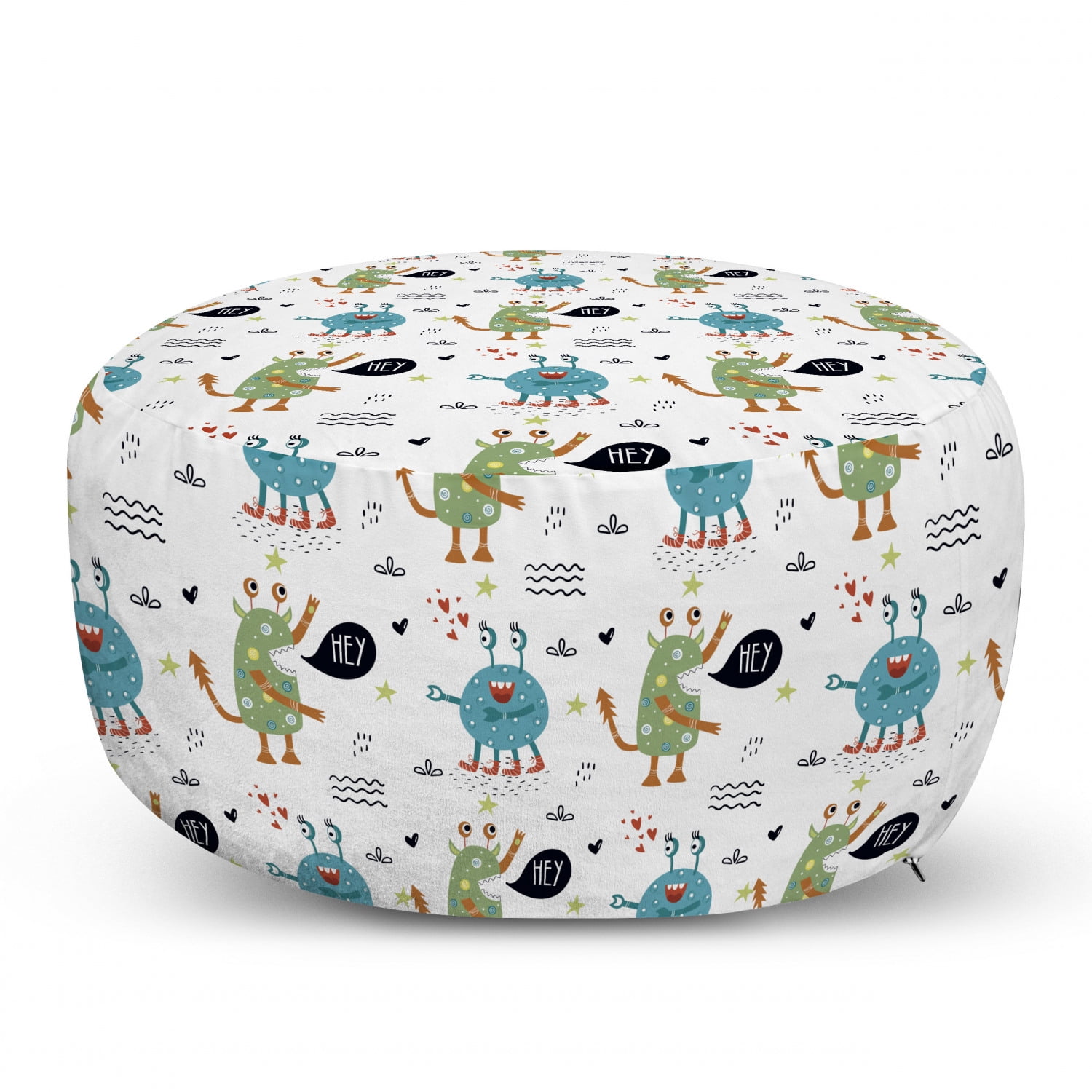 Funny Pouf Cover with Zipper, Funky Monsters and Smiling Creatures ...