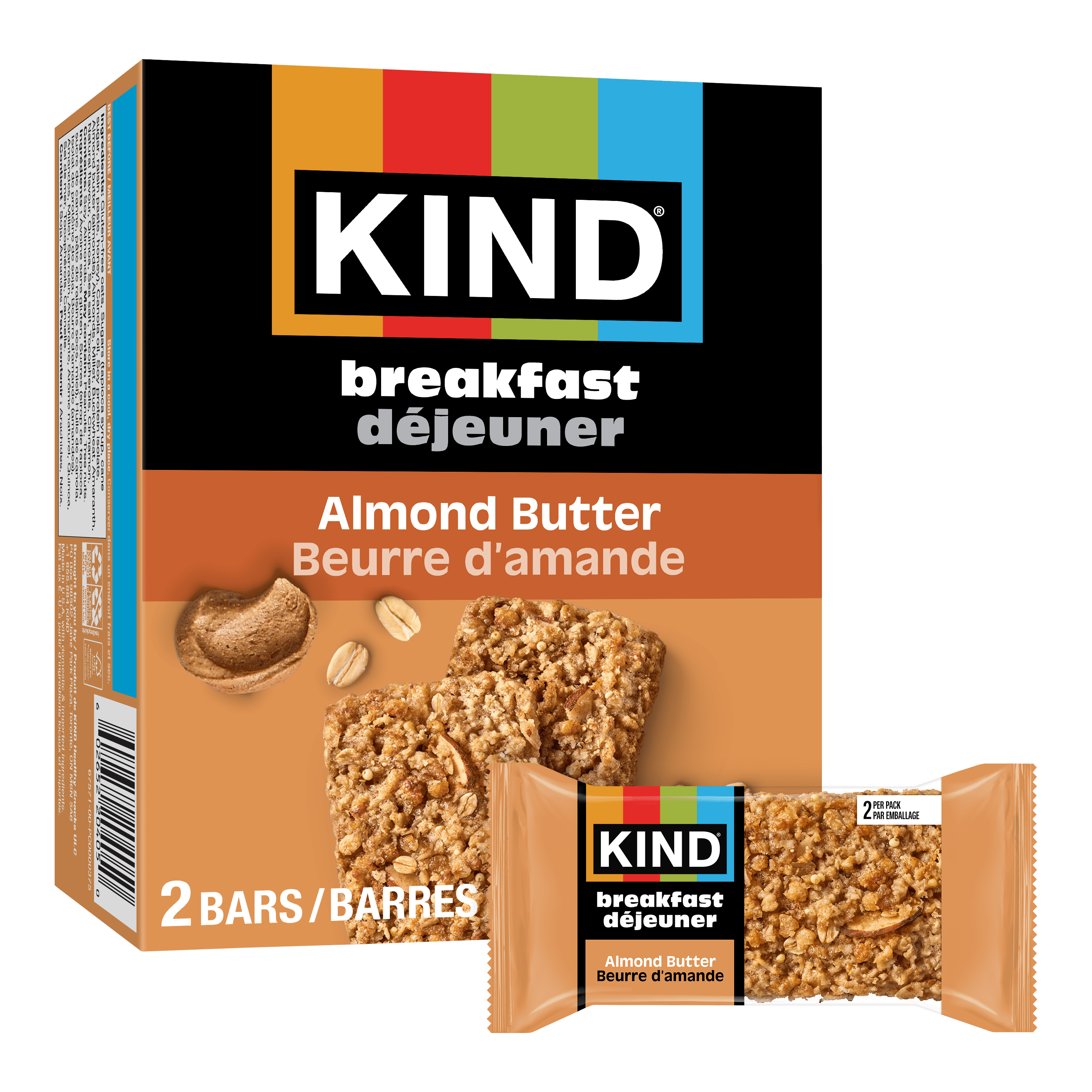 KIND Breakfast Bars, Almond Butter, (50g) , Box of 4 Packs, 2 Bars per ...