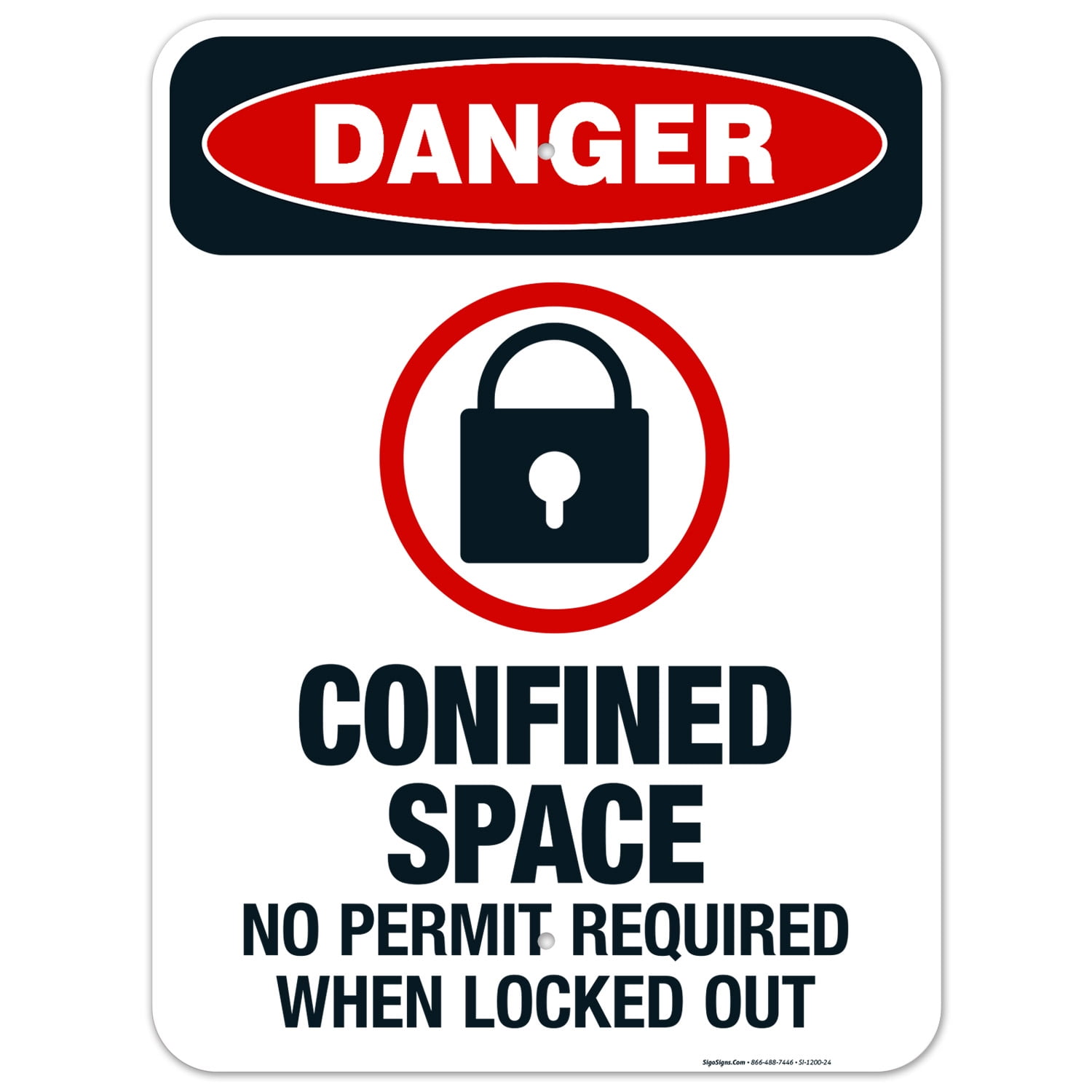 Confined Space No Permit Required When Locked Out Sign, OSHA Danger ...