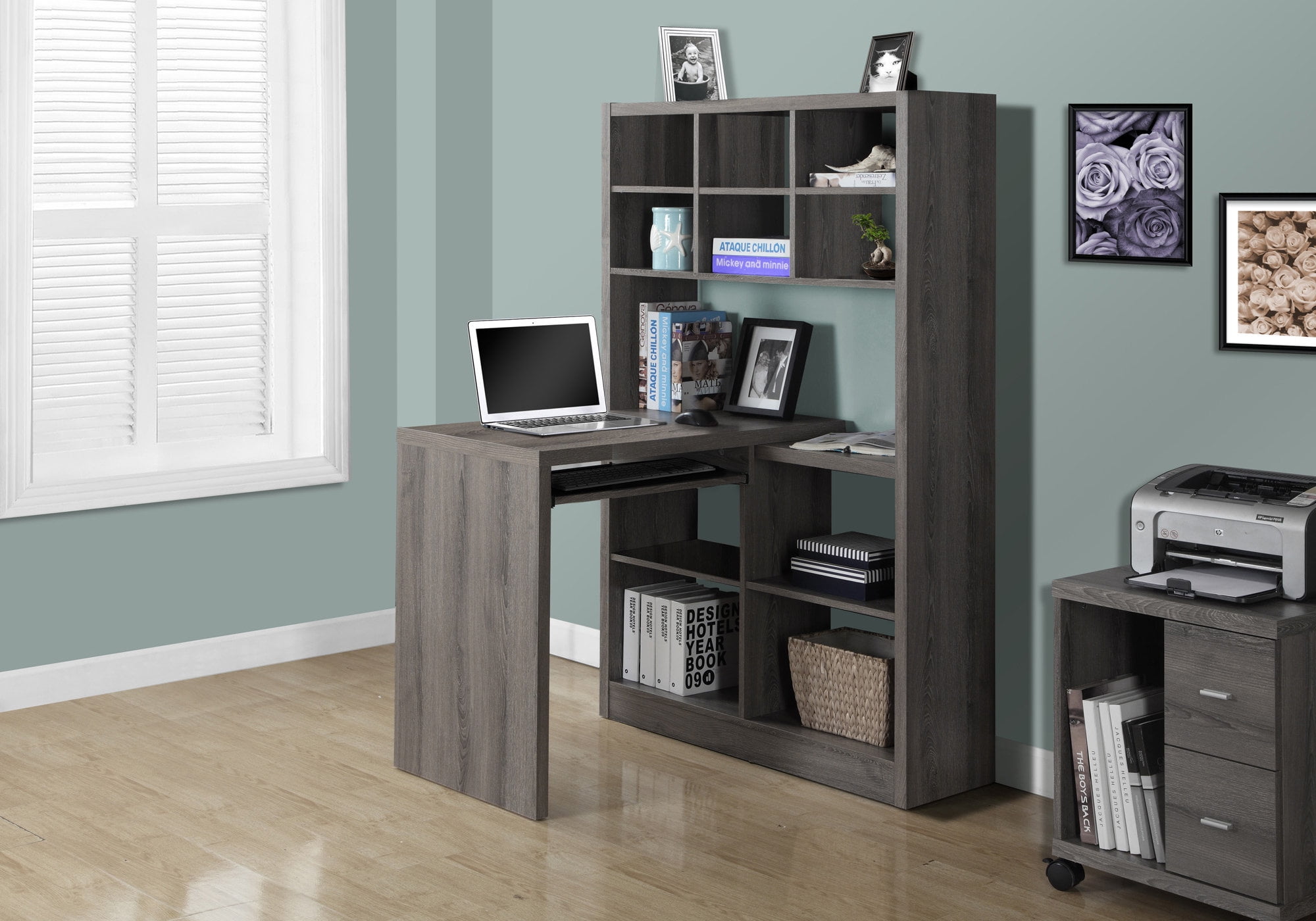 Computer Desk, Home Office, Bookcase, Corner, Storage Shelves, Left ...