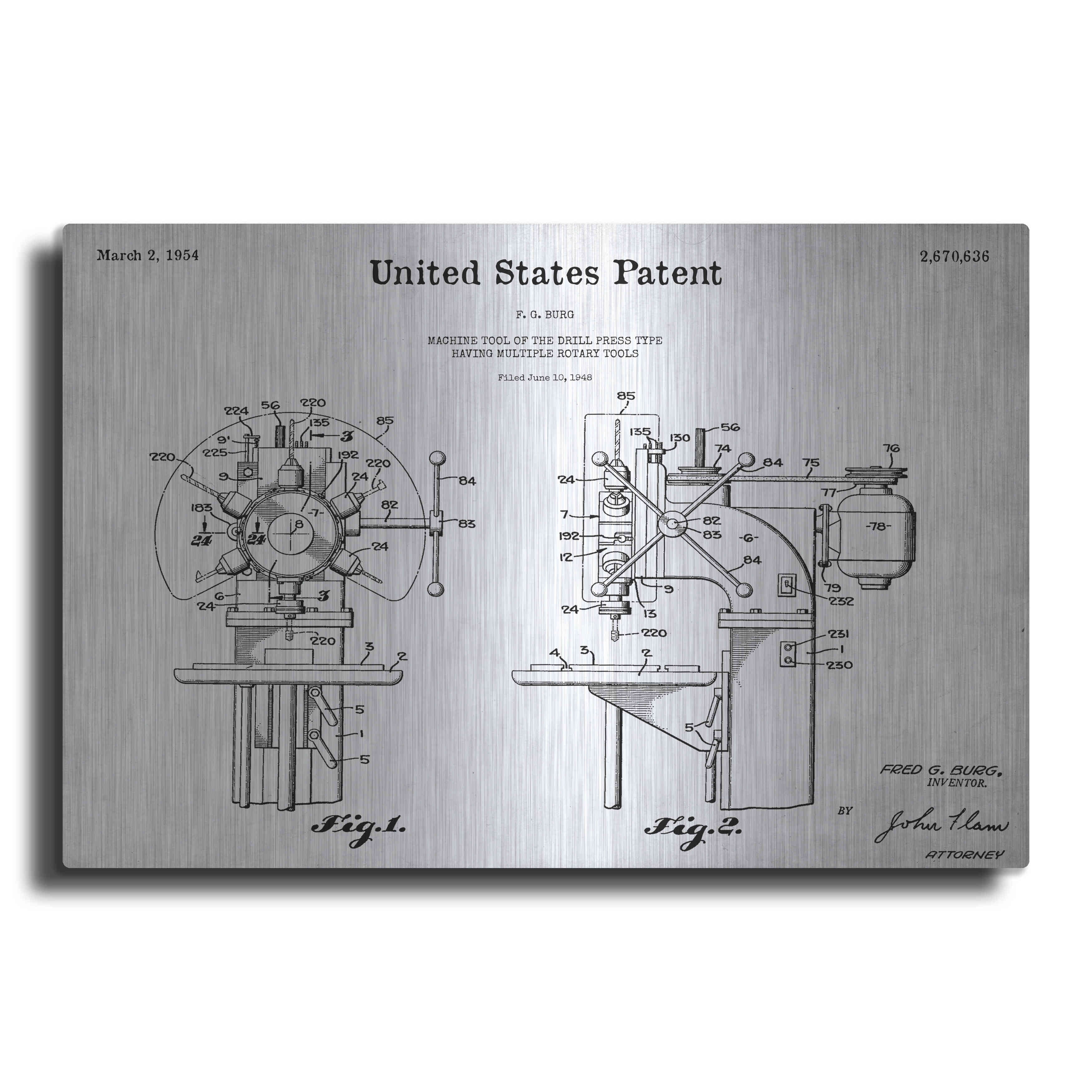 Luxe Metal Art 'Drill Press Blueprint Patent White' Acrylic Glass Wall ...