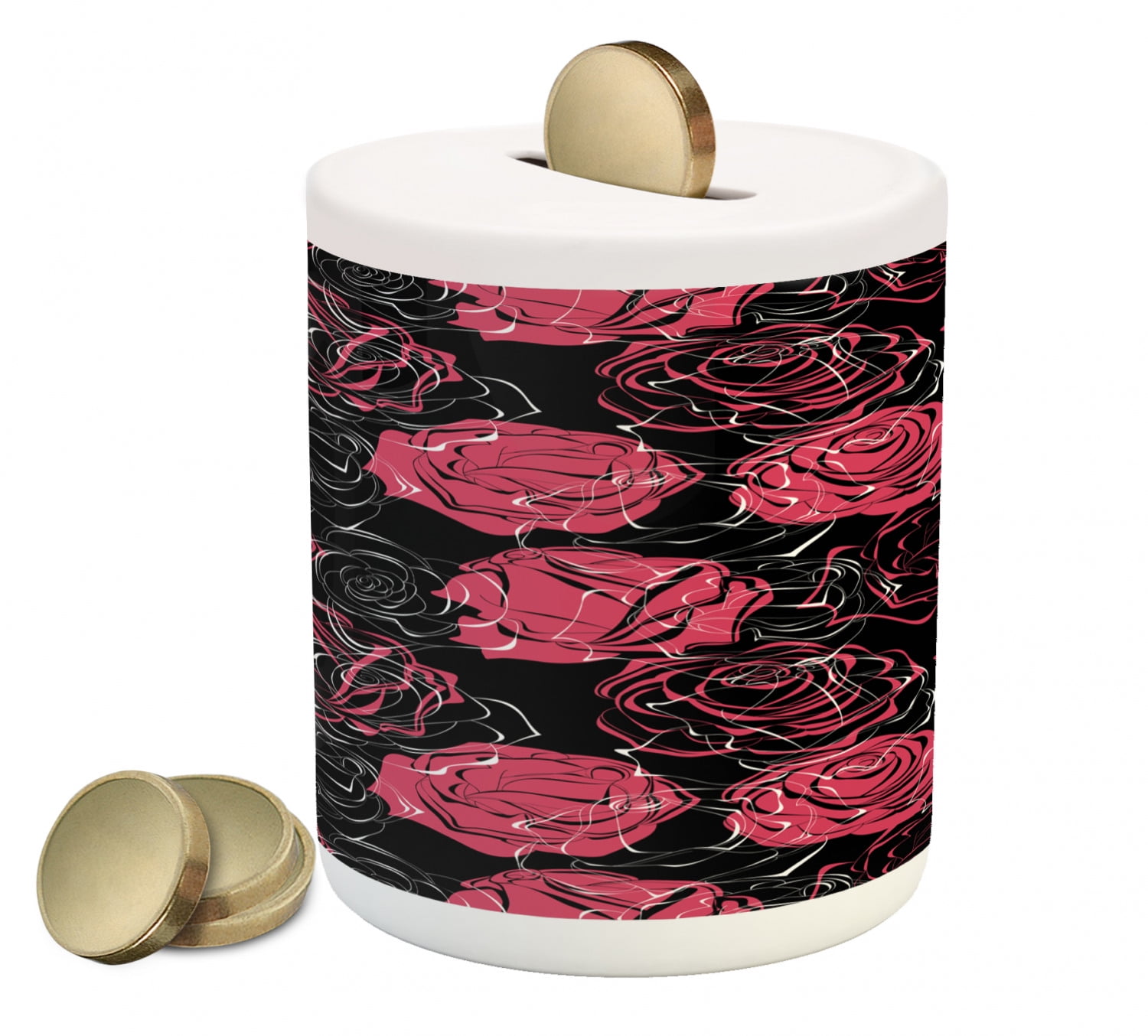 Floral Piggy Bank, Ombre Style Flourishing Rose Blooms Valentines ...
