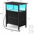 Set of 2 Black Nightstand with Station and Lights, Narrow Side Table ...
