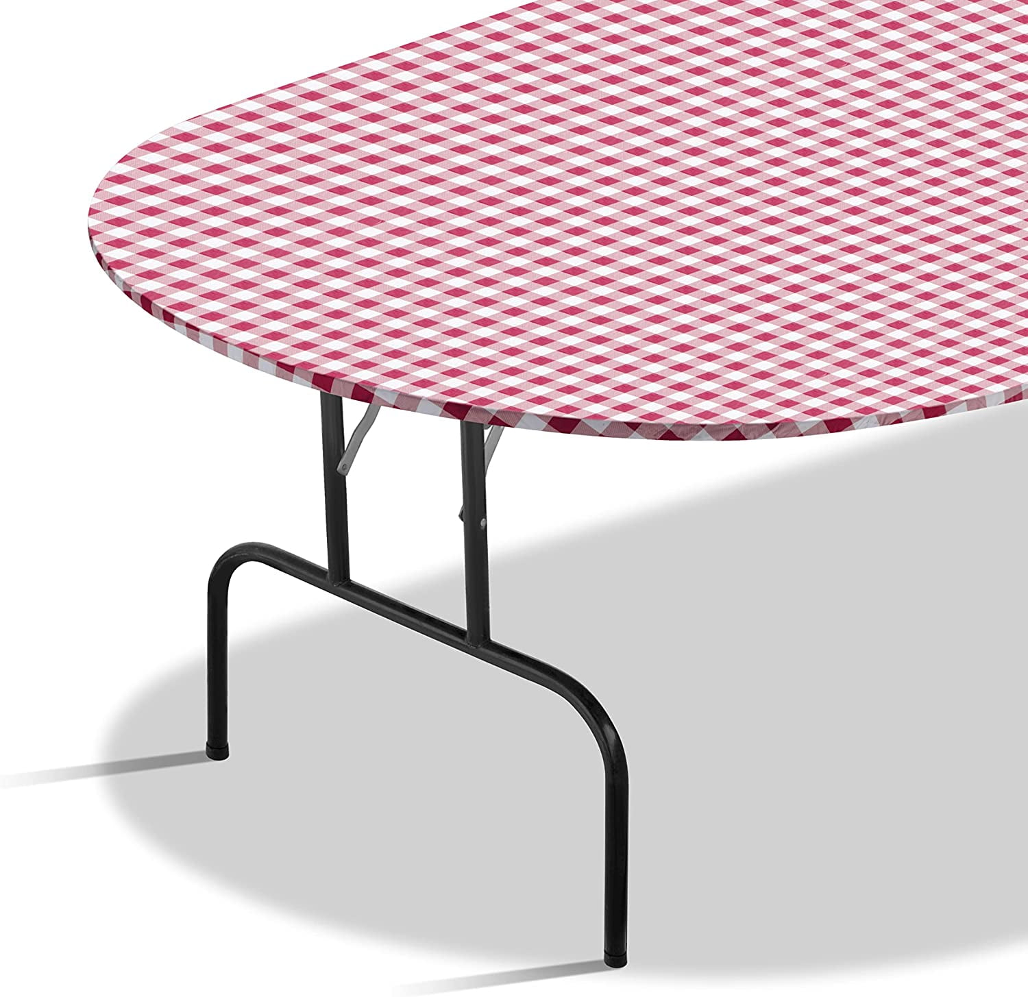 Sorfey Oval Vinyl Table Cover Checkered Fitted Picnic Tablecloth ...